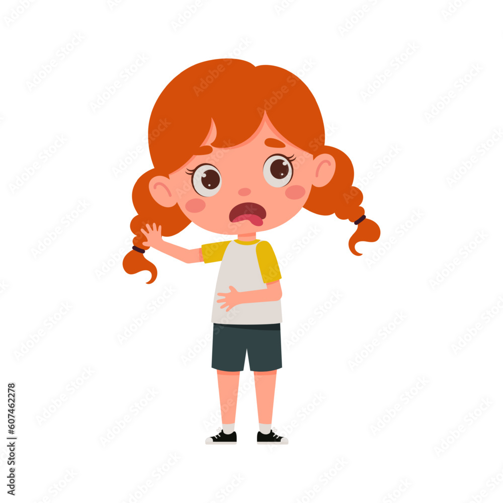 Cute little kid girl with red hair feeling disgusted. Cartoon ...