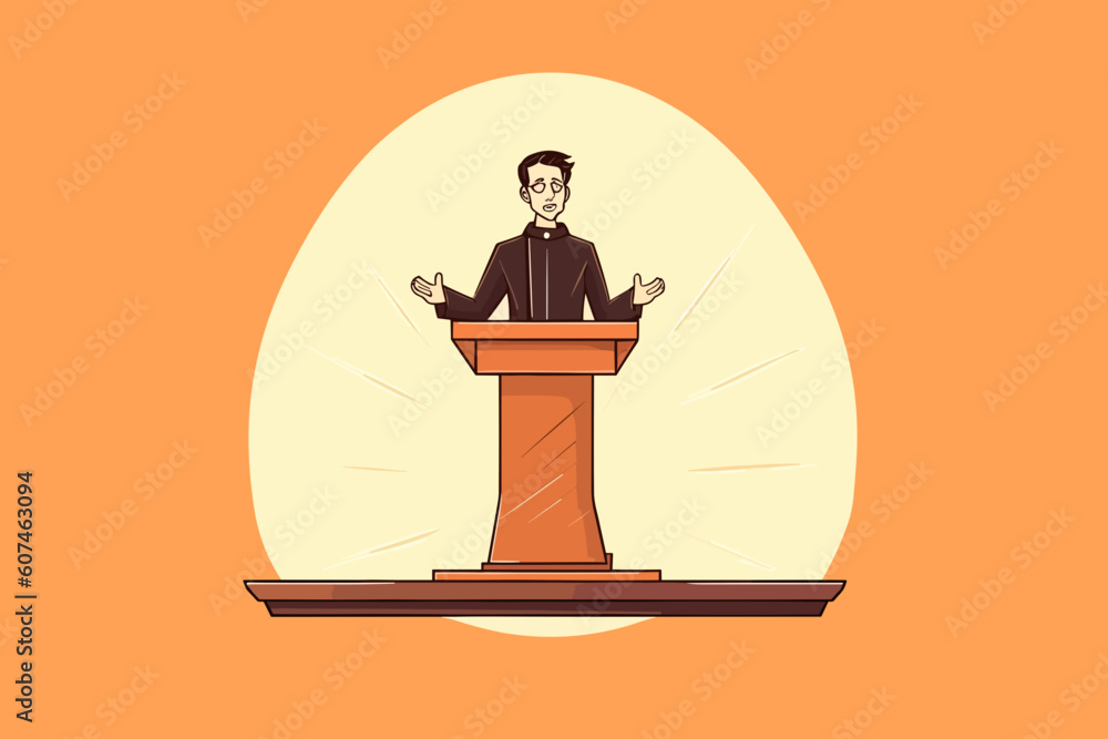 Doodle inspired Priest preaching at the pulpit, cartoon sticker, sketch ...