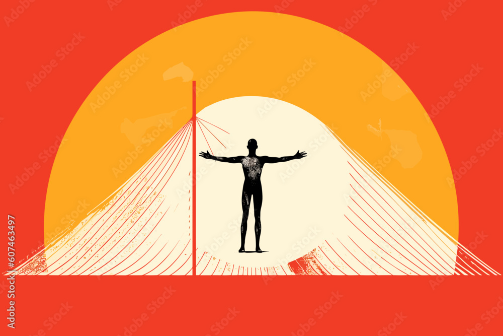 Vetor de Doodle inspired Acrobat performing on stage, cartoon sticker ...