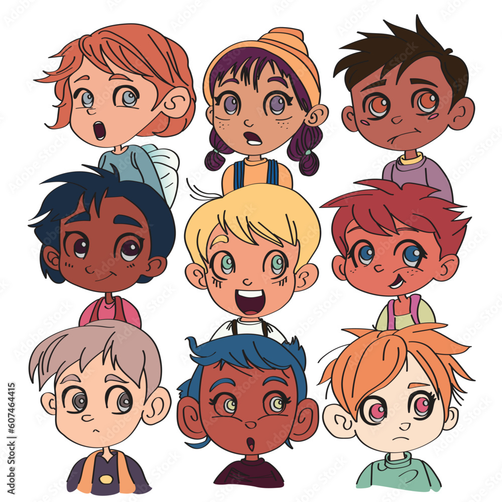 Vector characters showing emotions. Kids emotions set Stock Vector ...