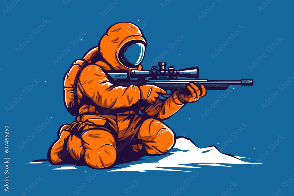 Doodle inspired Sniper aiming with rifle, cartoon sticker, sketch ...