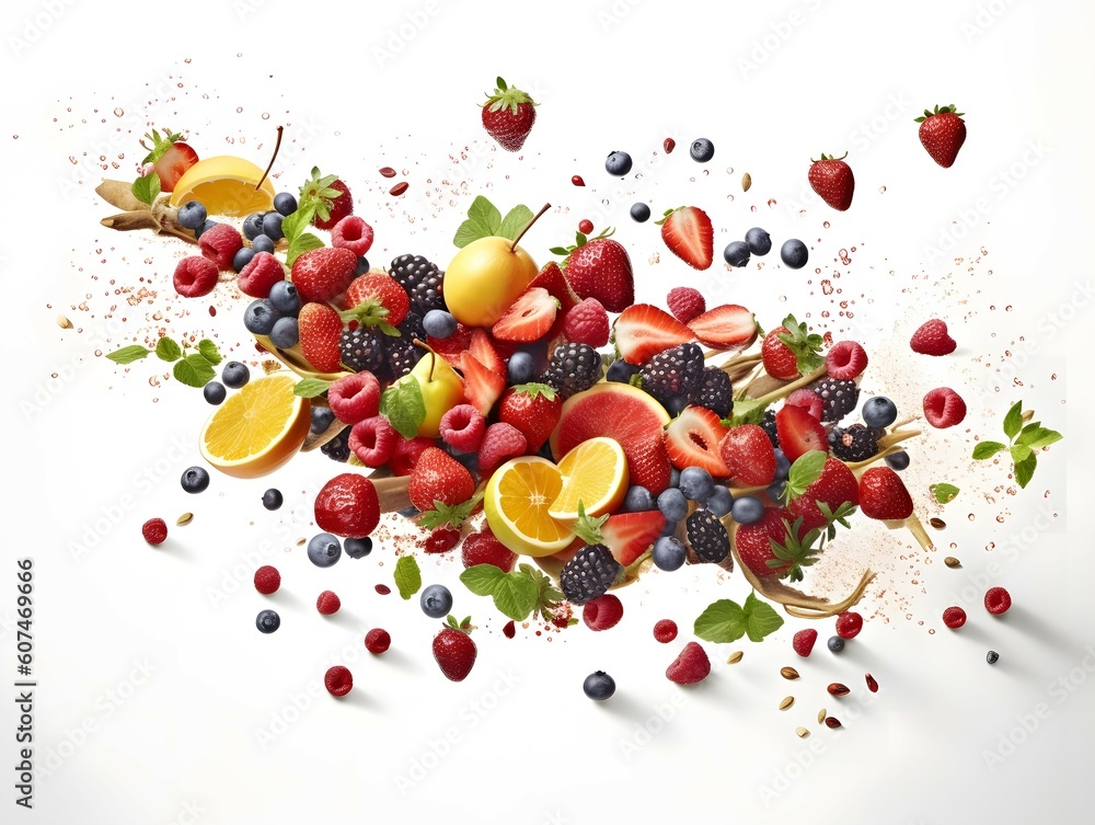 fruits, seamless background, visible drops of water, overhead angle ...