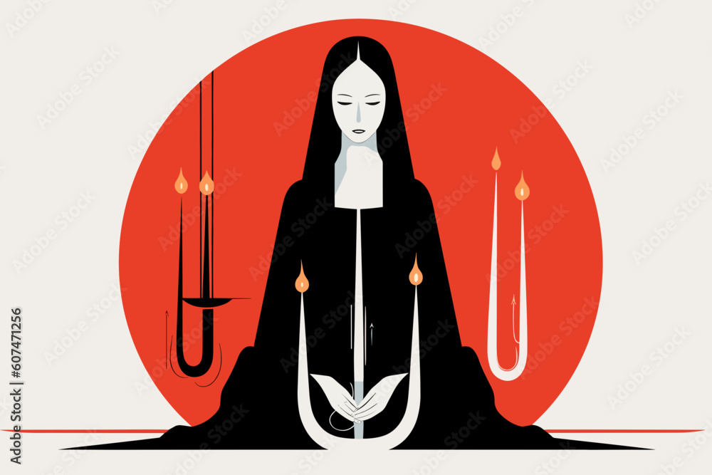 Doodle inspired Priestess performing rituals, cartoon sticker, sketch ...