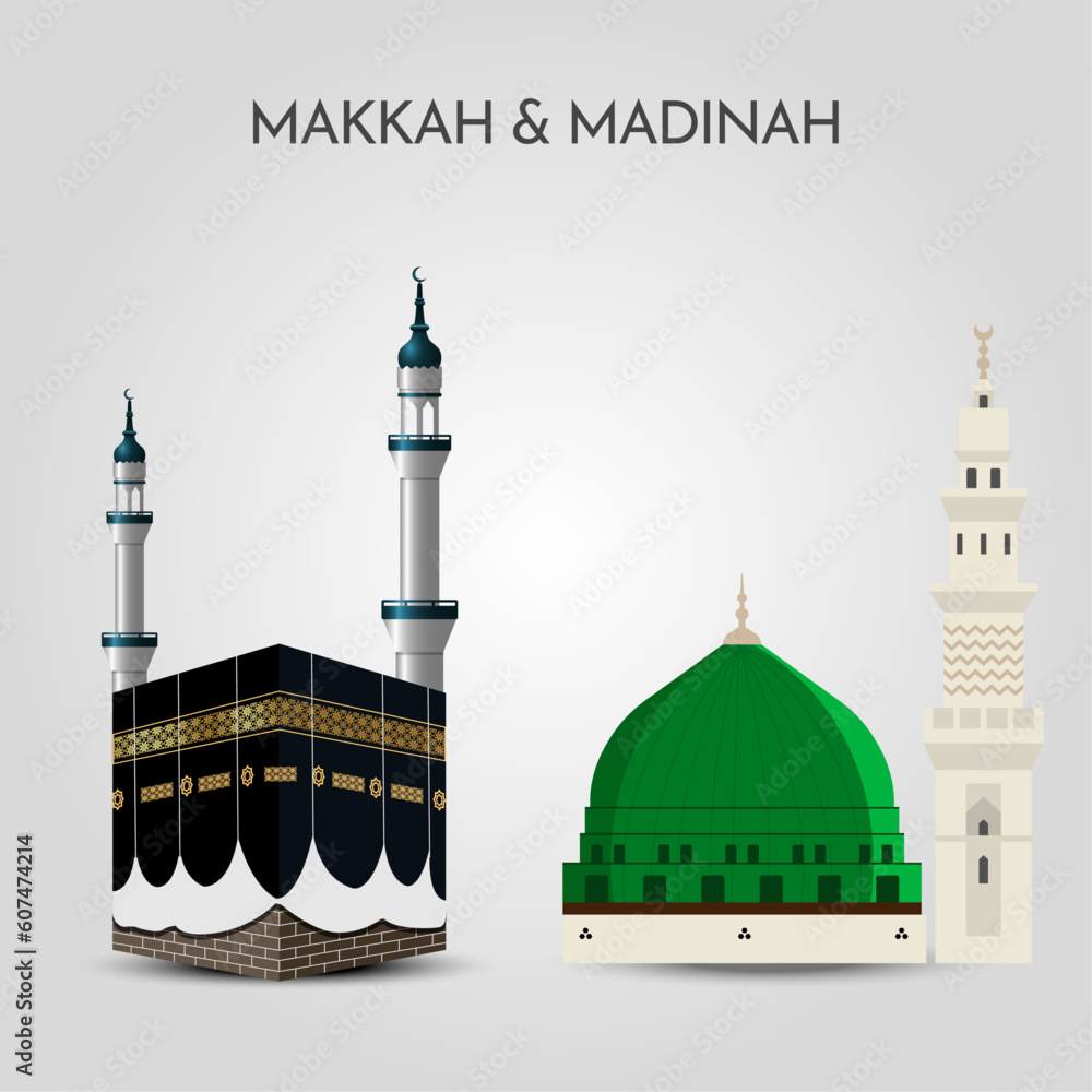 Vector kaaba mecca and medina illustration Stock Vector | Adobe Stock