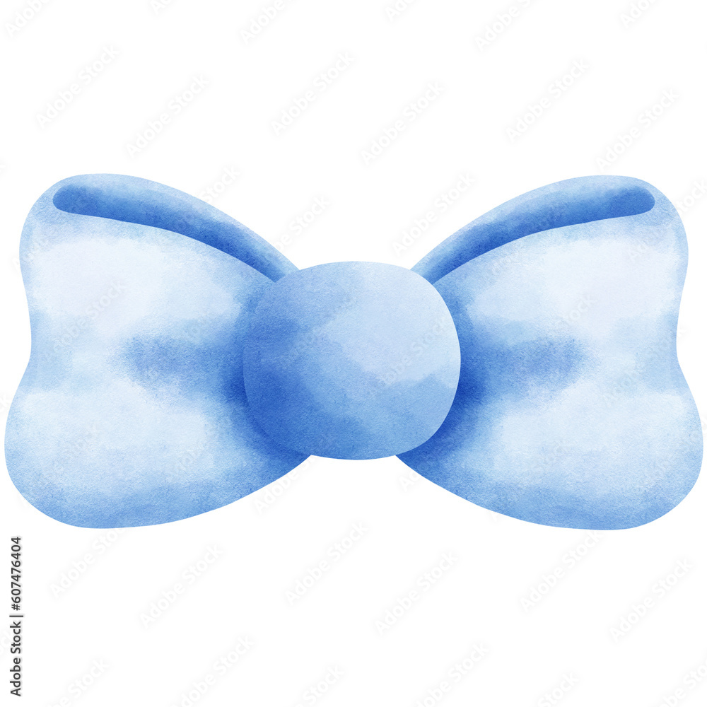 Watercolor blue bow illustration isolated on white background. For kids ...