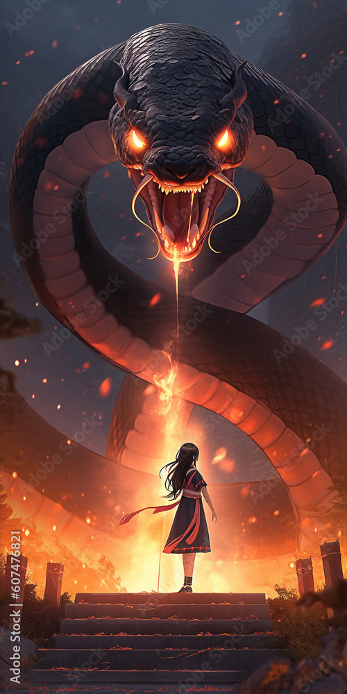 A Young Warrior And The Mighty snake A Cinematic Chinese Arts Style ...