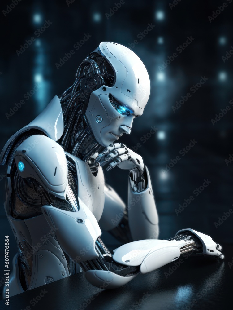 Thinking detaile realistic robot. Generative AI Stock Illustration ...