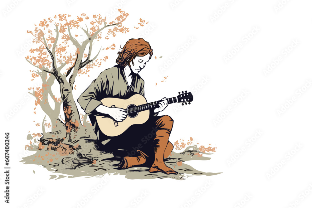 Doodle inspired Bard writing poems, cartoon sticker, sketch, vector ...