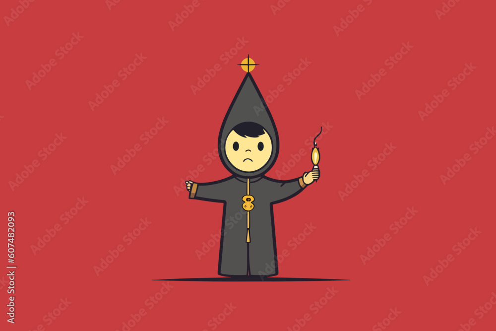 Doodle inspired Exorcist reciting incantations, cartoon sticker, sketch ...