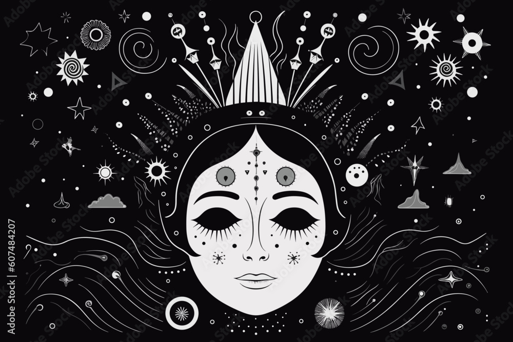 Doodle inspired Psychic connecting with the spiritual realm, cartoon ...