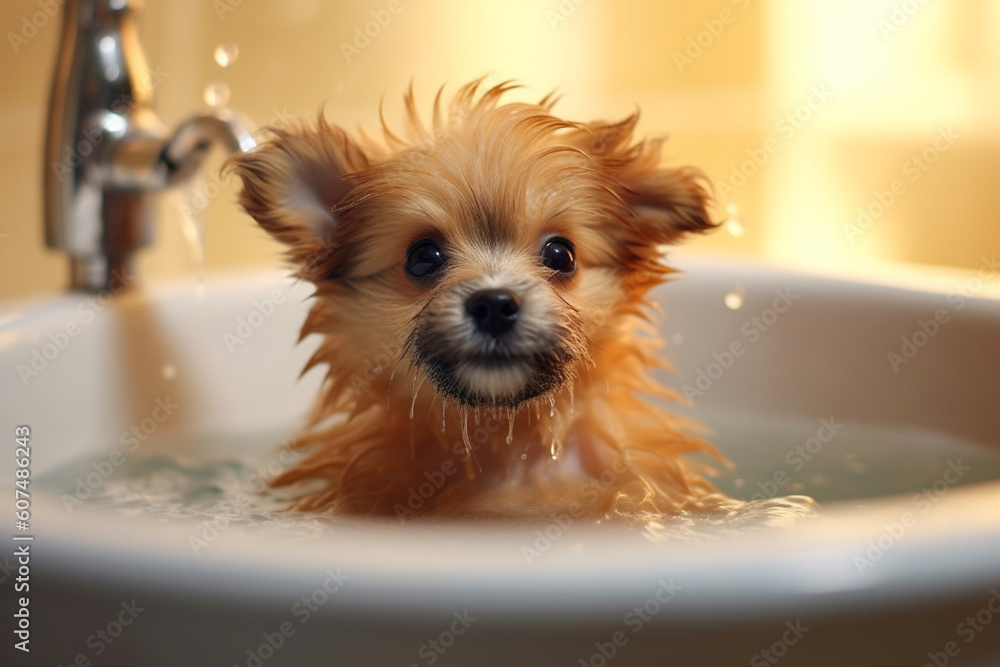 Adorable Dog's Bath Time Adventure. Heartwarming moment of a cute dog ...