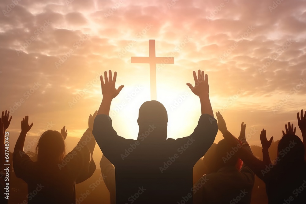 Christian raising hands in praise worship and prayer to god with White ...