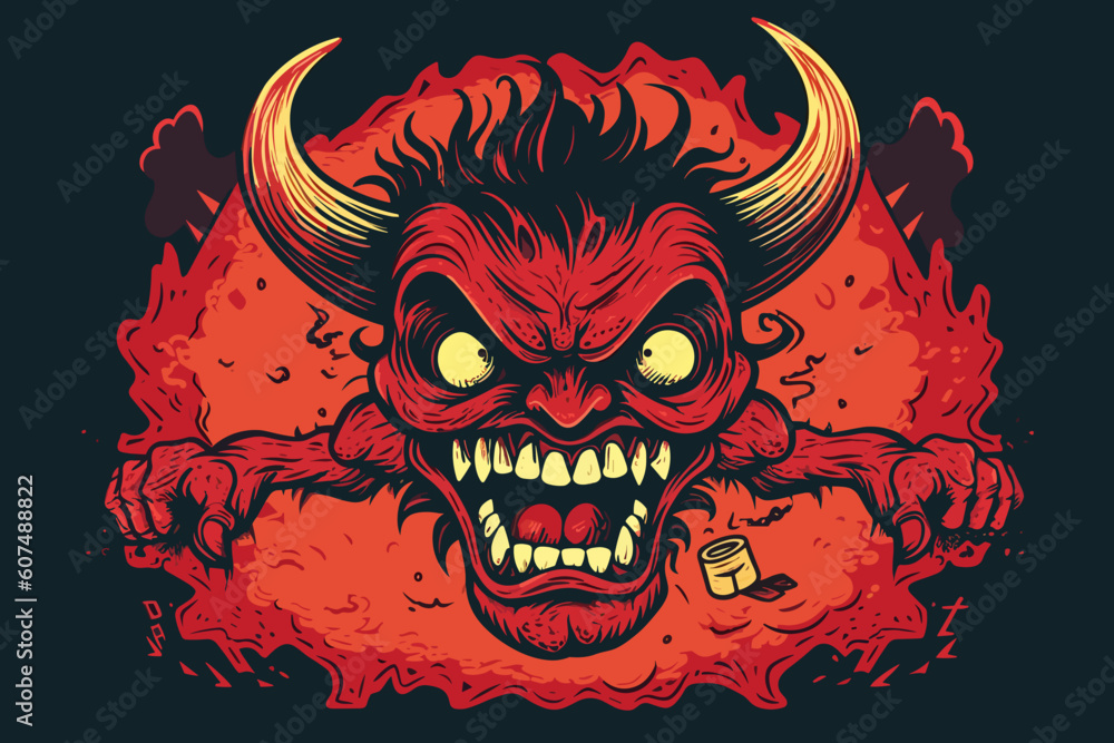 Doodle inspired Demon unleashing terror, cartoon sticker, sketch ...
