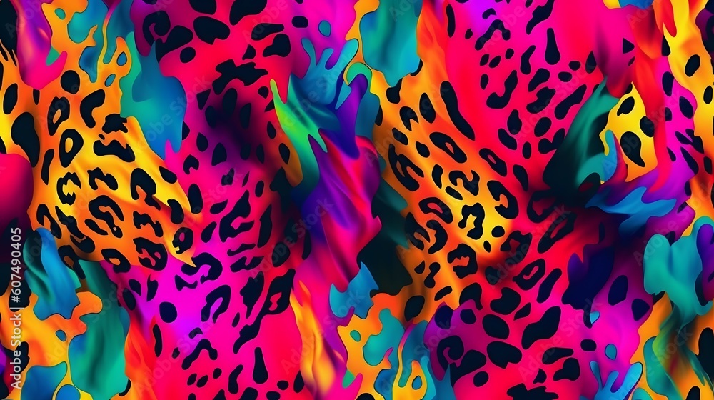 Seamless psychedelic rainbow 80s leopard print animal skin pattern ...