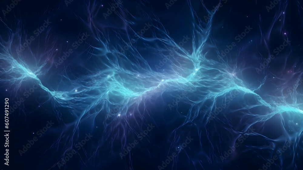 Seamless dark blue background with electric glowing lightning flares ...