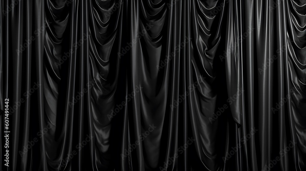 Seamless black theater curtains background. Luxurious silky velvet ...
