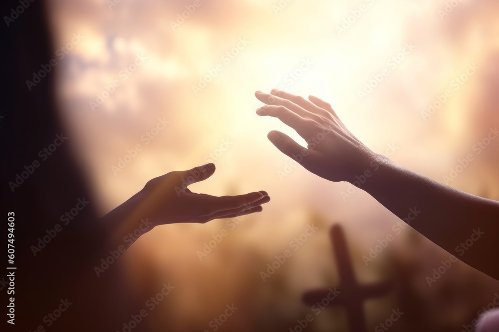 Religion and salvation concept:God reaching out to help people on cross ...