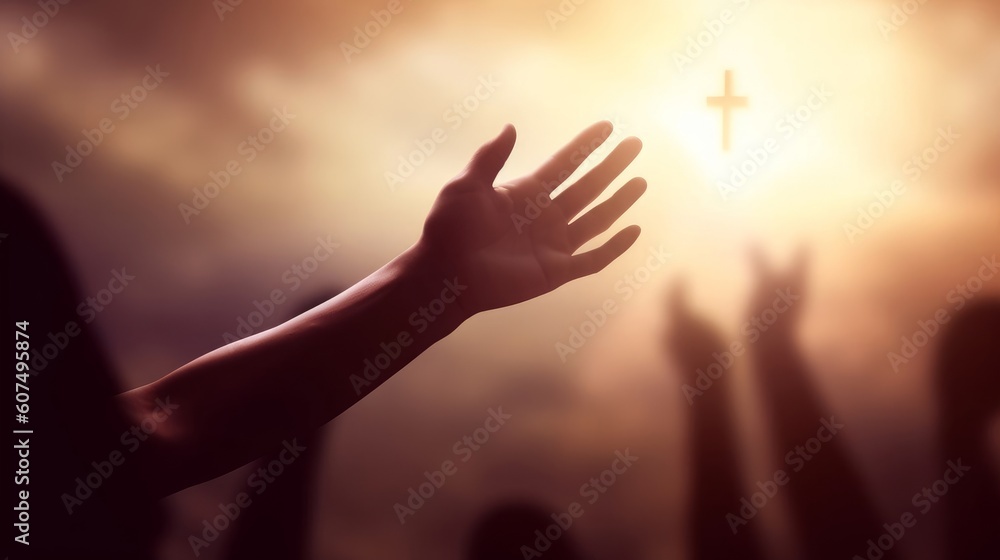 Religion and salvation concept:God reaching out to help people on cross ...