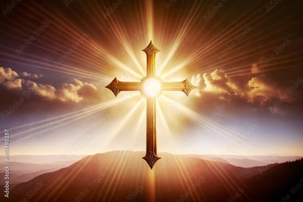 religious concept, The cross of God in the rays of the sun, Generative ...