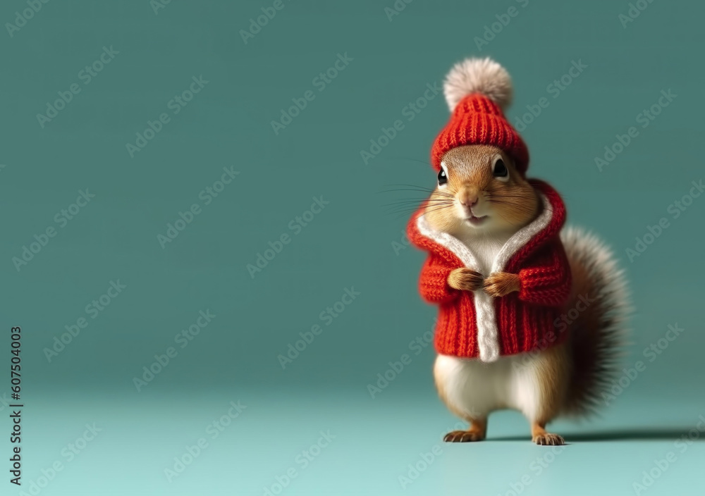 Photorealistic full-body chipmunk wearing knitted sweater and beanie on ...