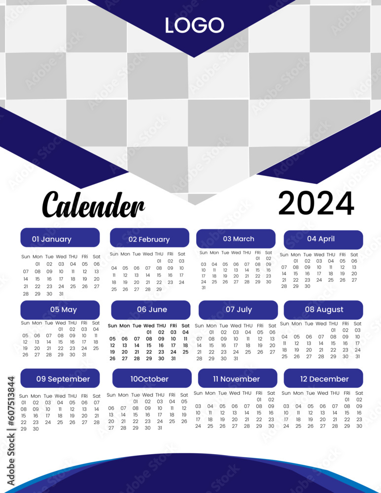Monthly Wall calendar template for 2024 year. Week Starts on monday ...
