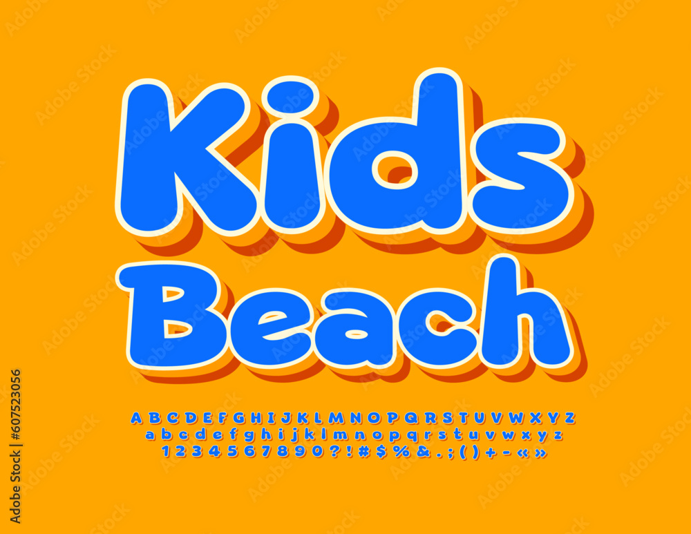 Vector playful emblem Kids Beach. Bright funny Font. Trendy set of Alphabet Letters, Numbers and ...