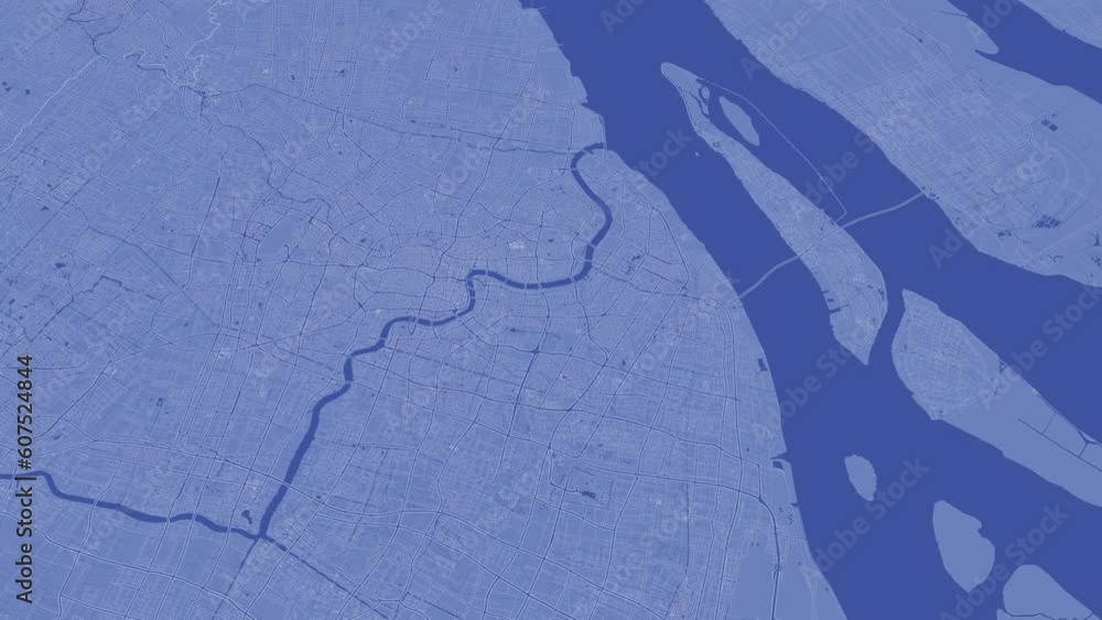 Blue print Shanghai map background loop. Spinning around China city air ...