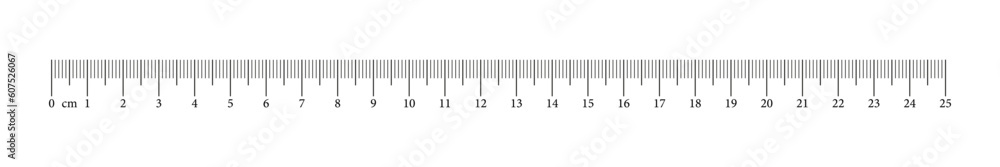 Measuring chart with 25 centimeters. Ruler scale with numbers. Length ...