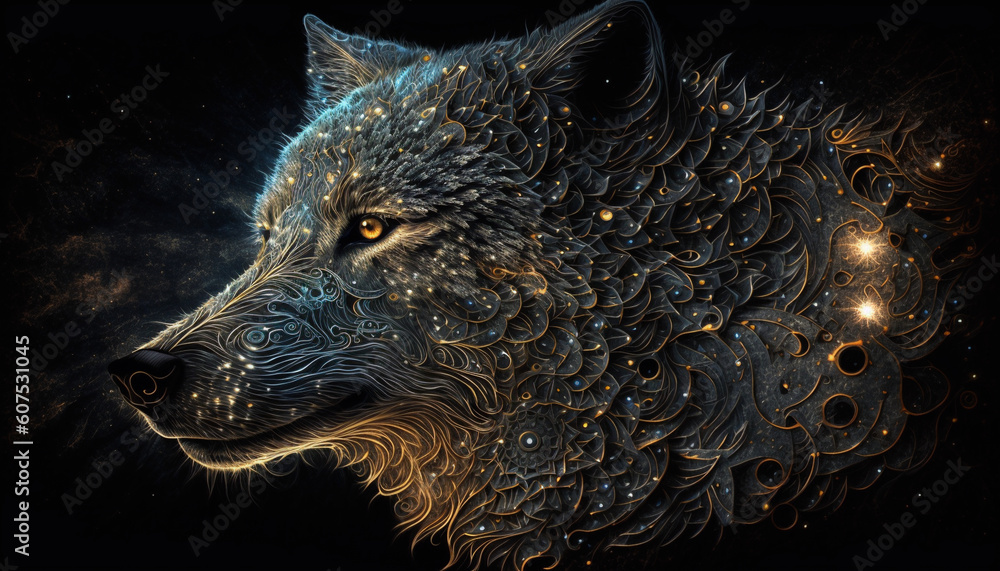 Dreamlike Cosmic Wolf: An Illustration of a Starry Wolf Formed by the ...