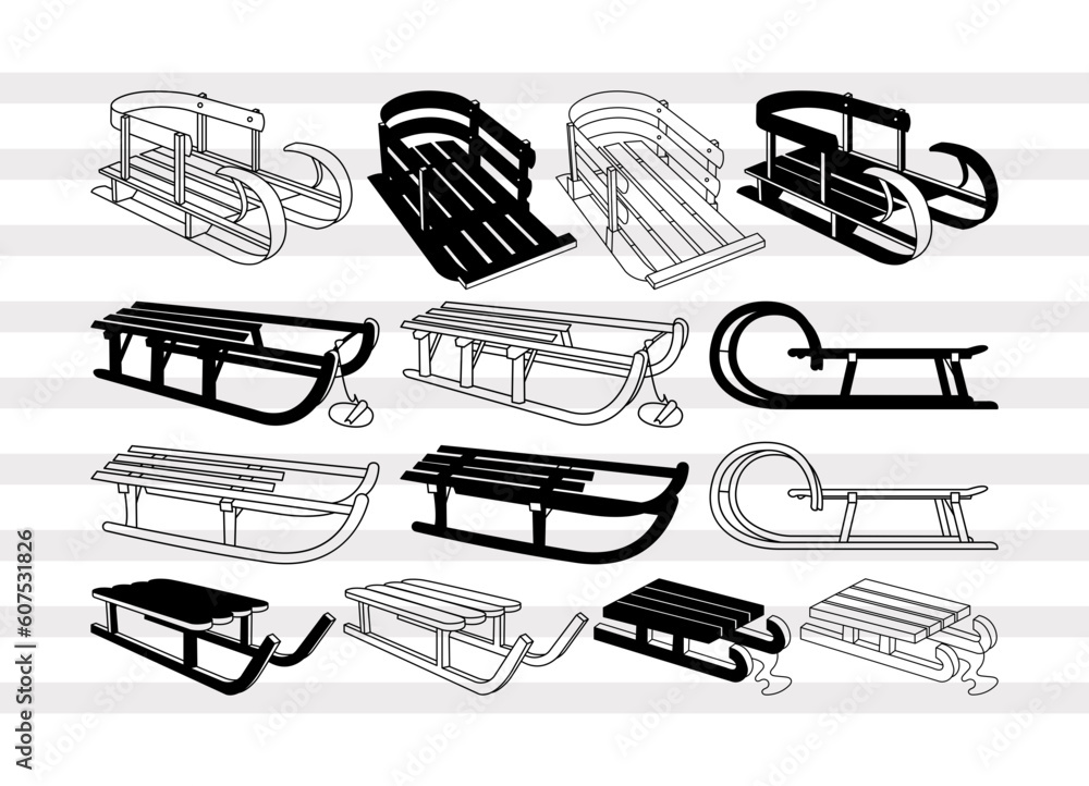 Wooden Sled SVG, Sled Silhouette, Sleigh Sled Svg, Winter Sled Svg ...