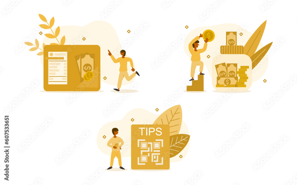 tips service illustration set. characters tipping service fees such as ...