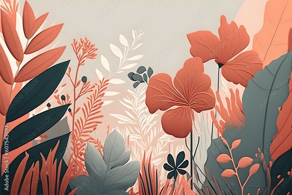 Abstract art background vector. Hand drawn watercolor flowers and line ...