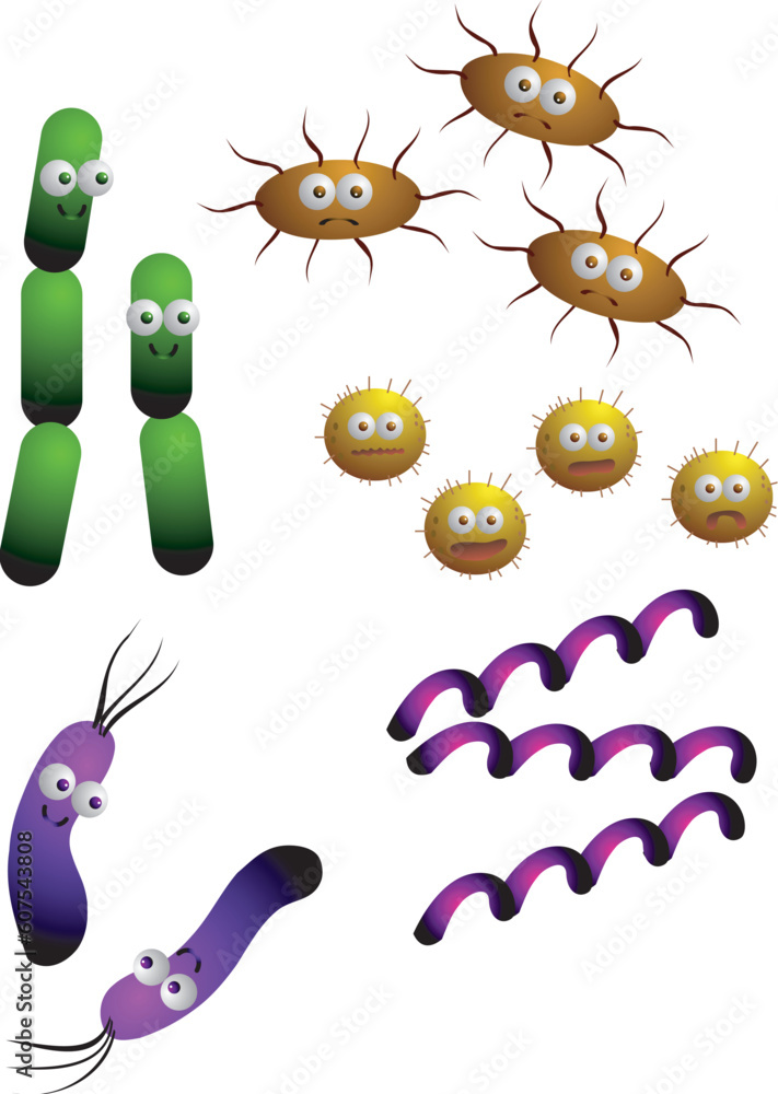 vector illustration for a variety of cartoon bacteria Stock Vector ...