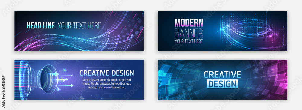 Abstract horizontal promotion media cover design. Big data futuristic ...