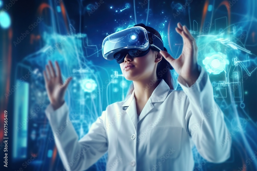 Virtual reality science doctor in metaverse researching and working on ...