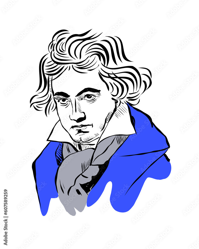 Beethoven vector drawing isolated on white background Stock Photo ...