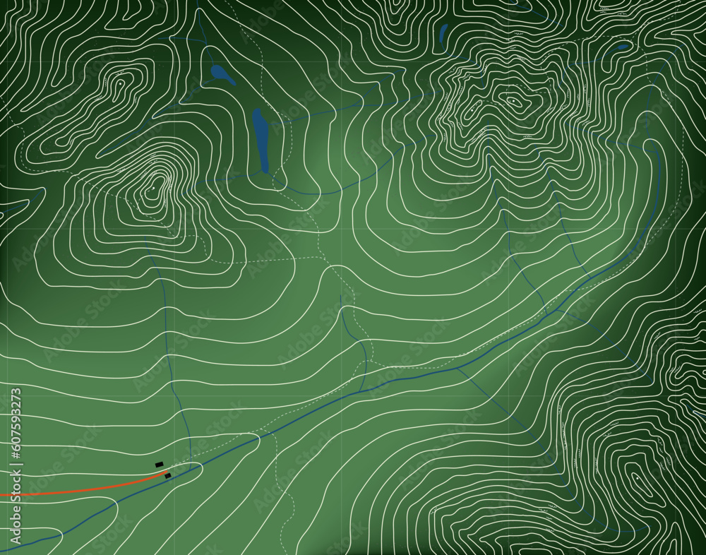 Editable vector illustration of a generic contour map of mountains ...