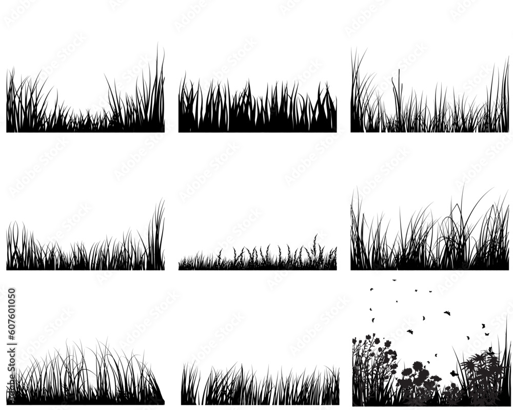 Set of vector grass silhouettes backgrounds for design use Stock Vector ...