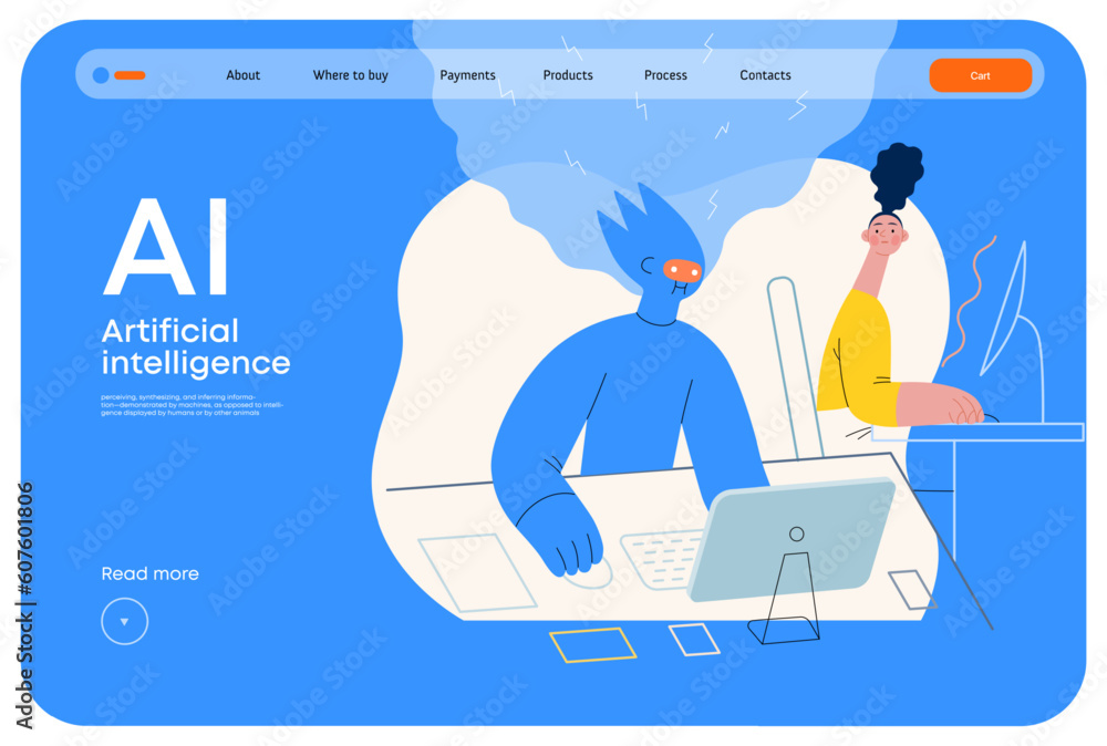 Artificial intelligence, office work -modern flat vector concept ...