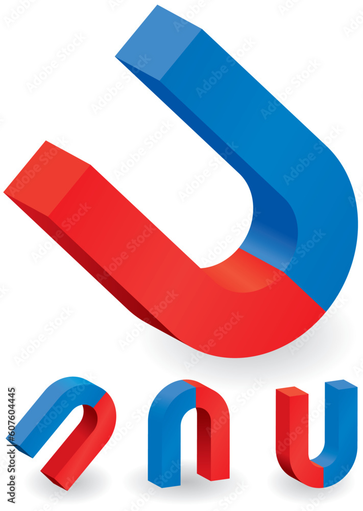 Set 3-D magnets U-forms. Vector illustration. Isolated on white. Stock ...
