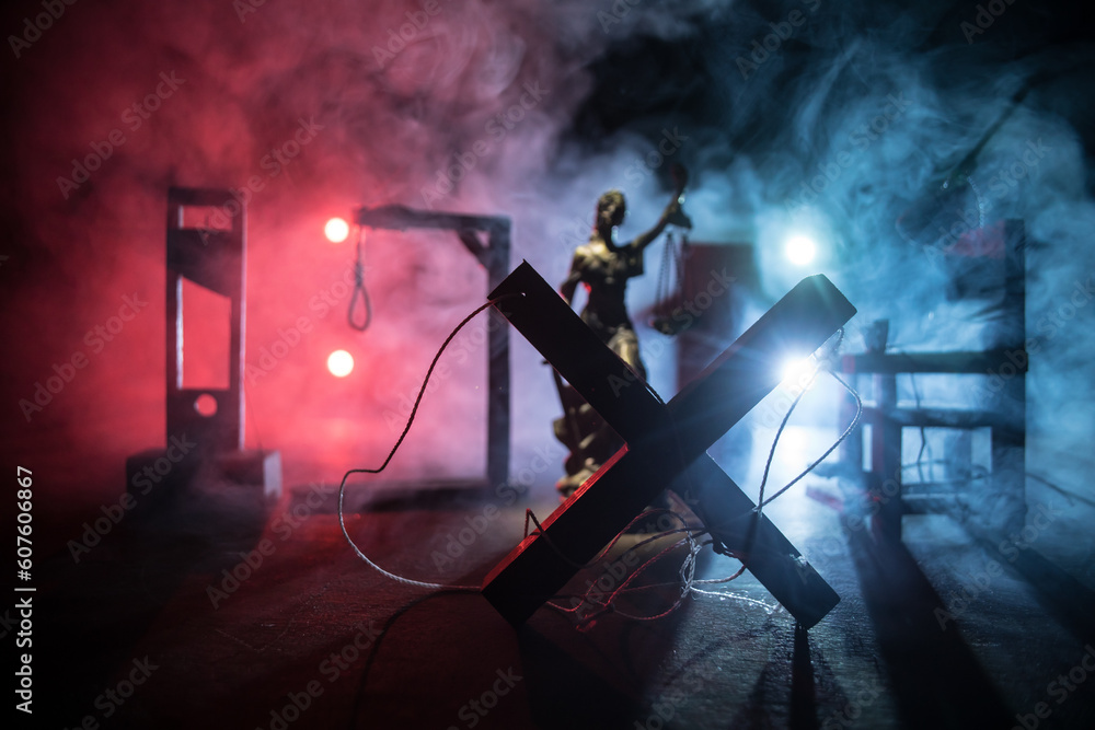 Execution concept. Death penalty electric chair miniature in selective ...