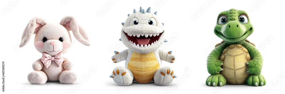 cutout set of 3 stuffed animal toys isolated on transparent png ...