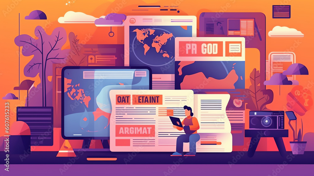 Generative AI News, internet news concept illustration in flat style ...