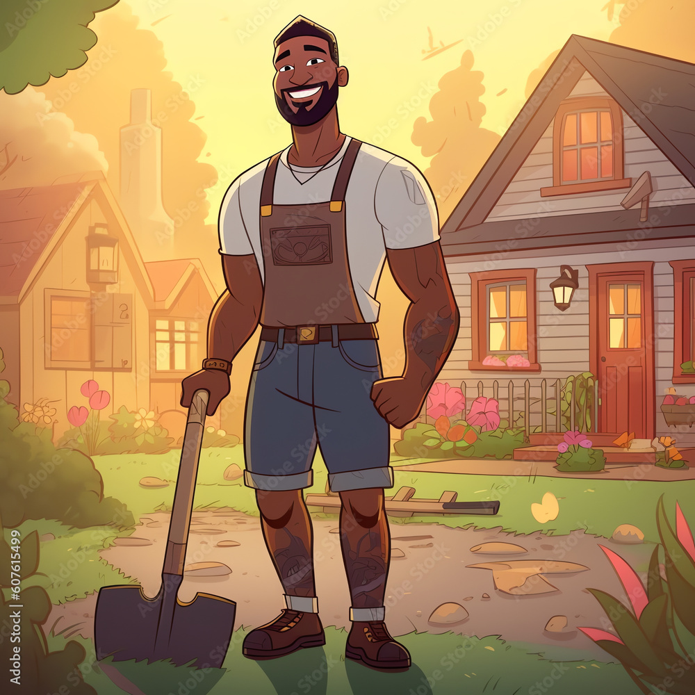 Generative AI Black man digging up ground with shovel to plant a tree ...