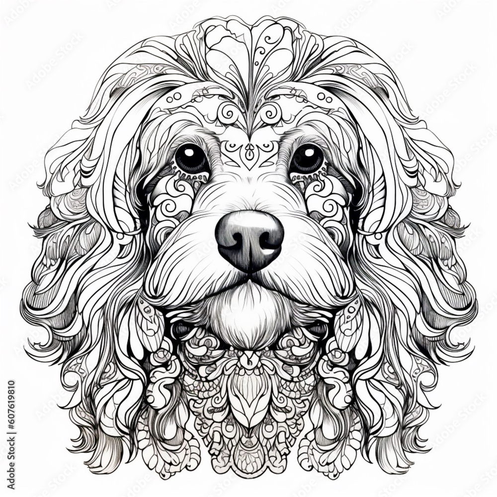Mandala or tattoo design of a golden doodle Stock Illustration | Adobe ...