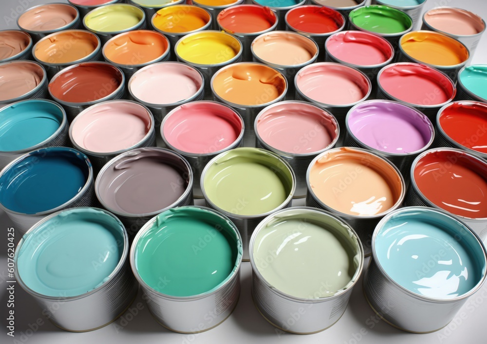 beautiful complementary pastel colors in paint buckets, traditional ...