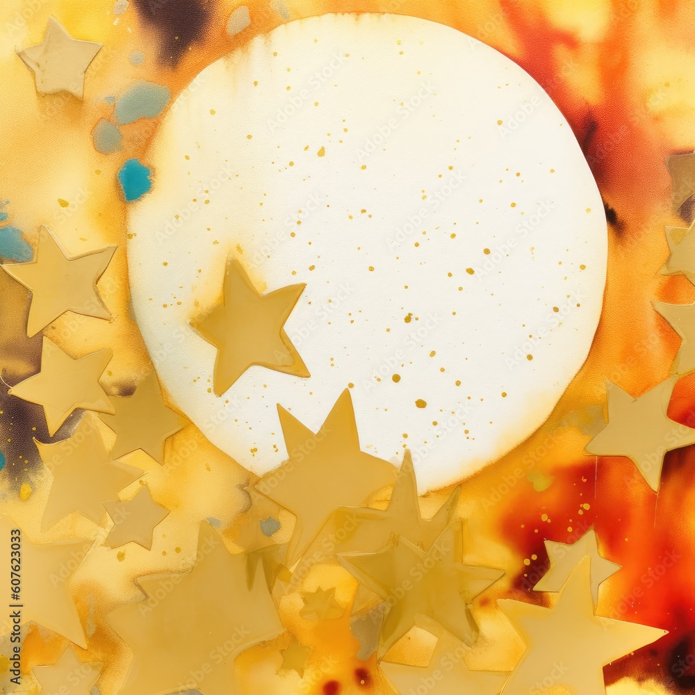 Abstract Collage painting of overlapping stars on watercolor paper ...