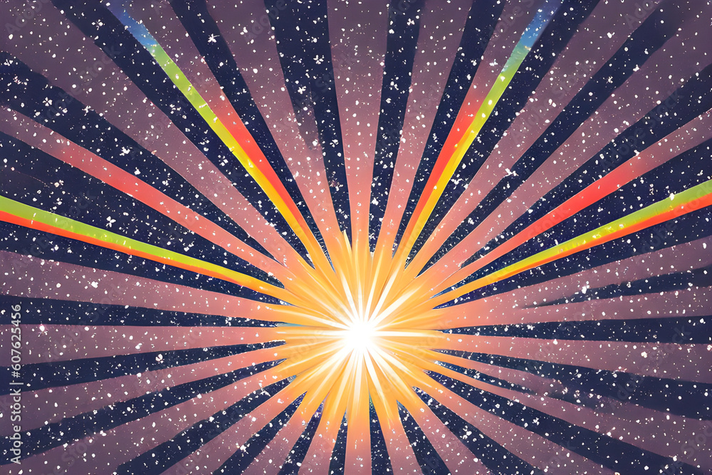 Rainbow sunburst background with glittering stars Stock Illustration ...