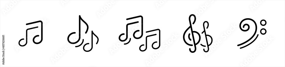 Music notes icon set in line style. Musical key simple black style ...
