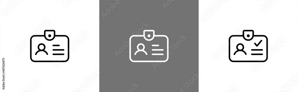 ID Card icon set in line style. ID Card with Circle tick approved ...